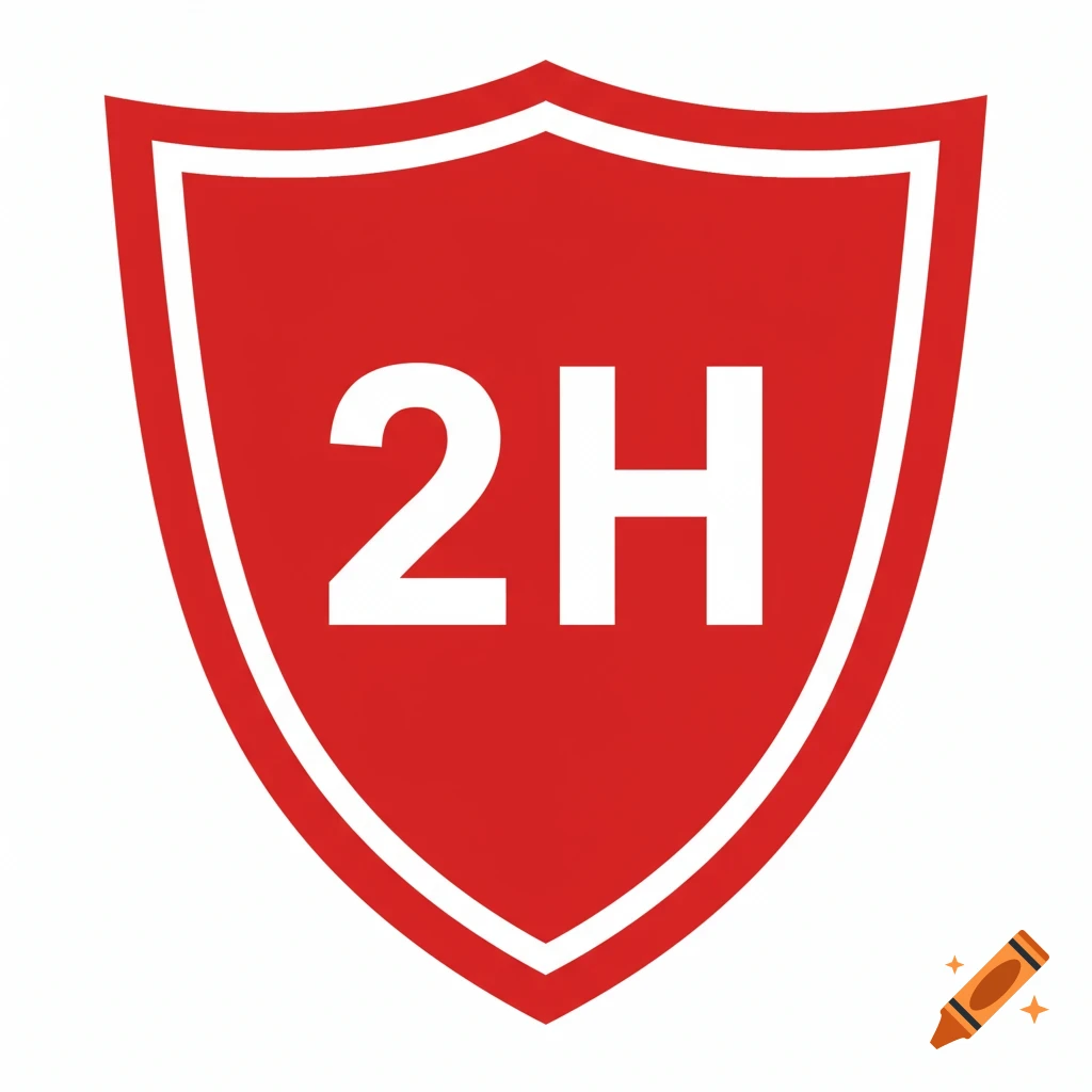 Soccer league logo with red shield and white '2H' text on Craiyon