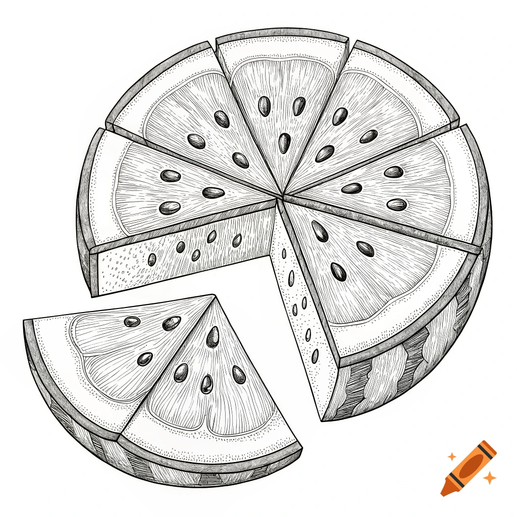 Watermelon slices outline drawing on Craiyon