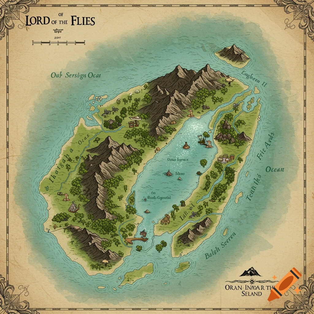 Lord of the Flies island map on Craiyon
