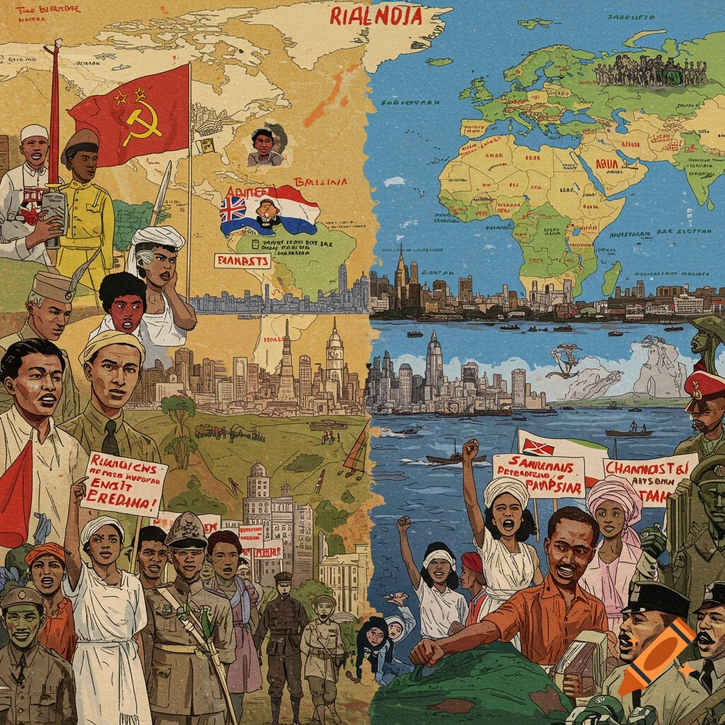 Cold War and decolonization era depiction on Craiyon