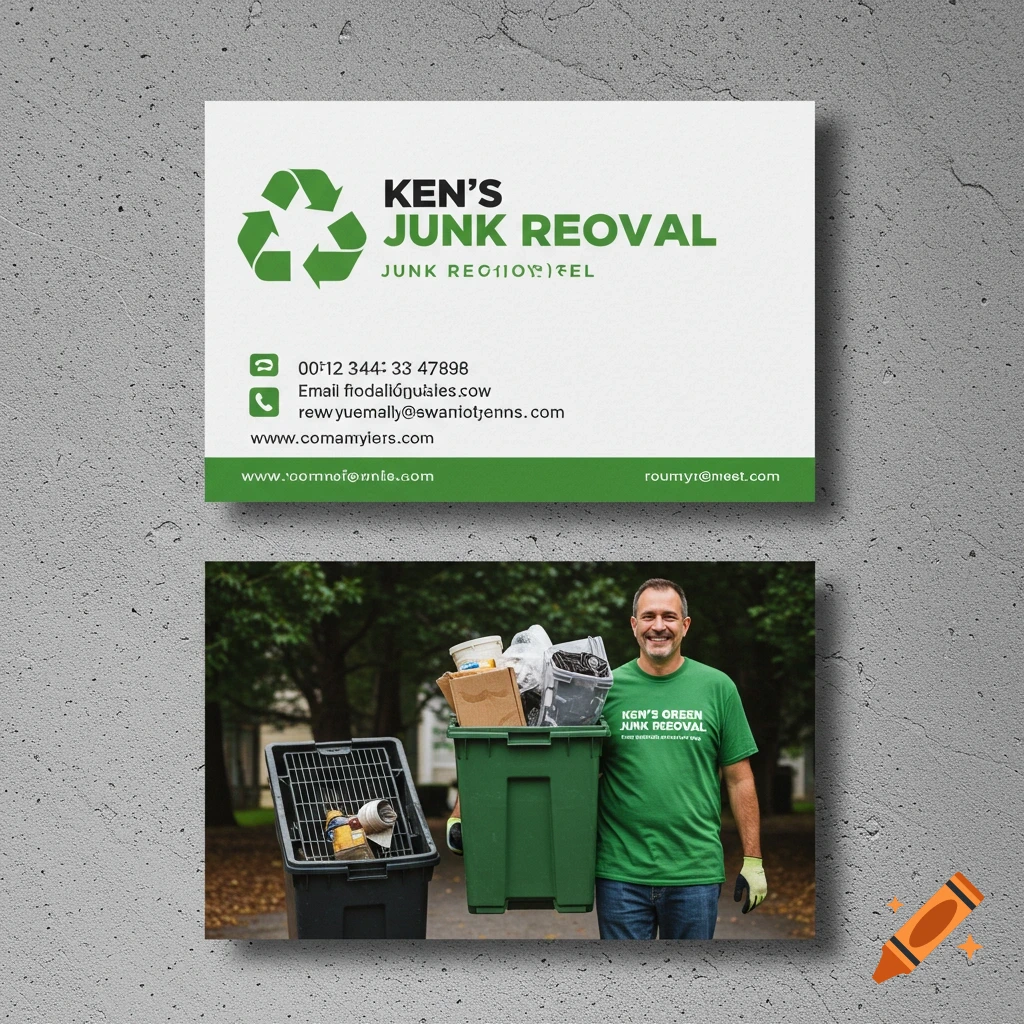 Business card for Ken's Green Junk Removal on Craiyon