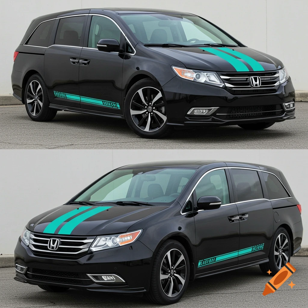 Black Honda Odyssey Sport with teal racing stripes and rims on Craiyon