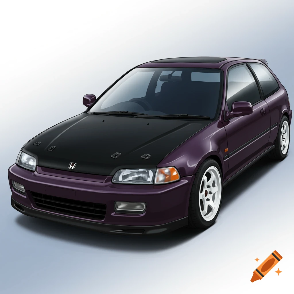 Illustration of a purple Honda Civic EG6 with a black hood and white ...