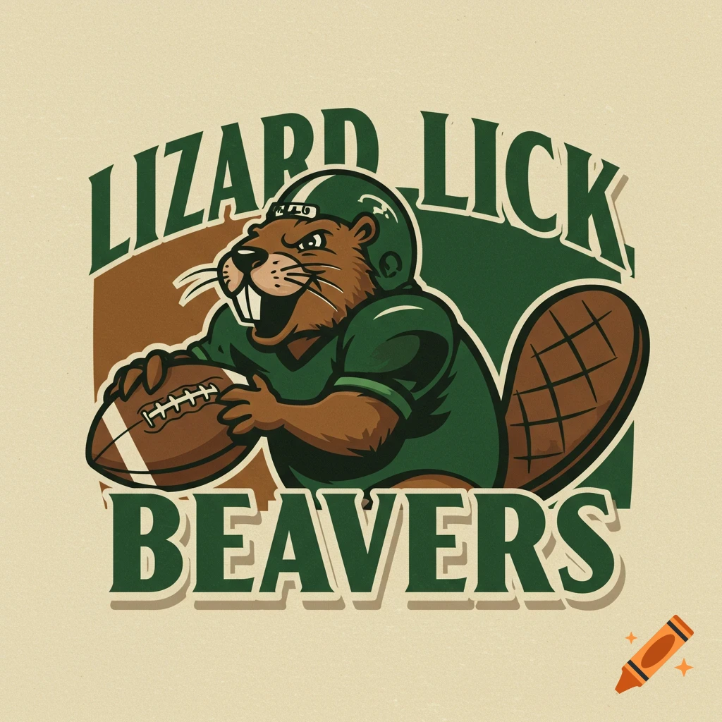 Cartoon logo of a beaver in a teal football uniform holding a football ...