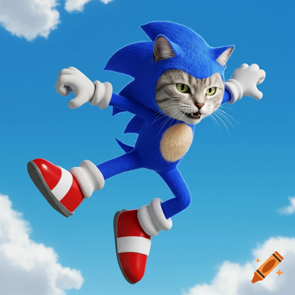 Grey tabby cat as Sonic the Hedgehog on Craiyon