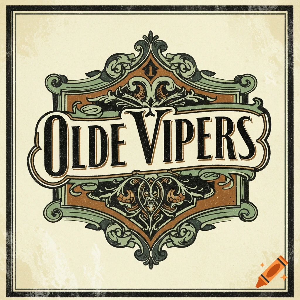 Vintage logo for Olde Vipers band with ornate frame and snake motifs ...