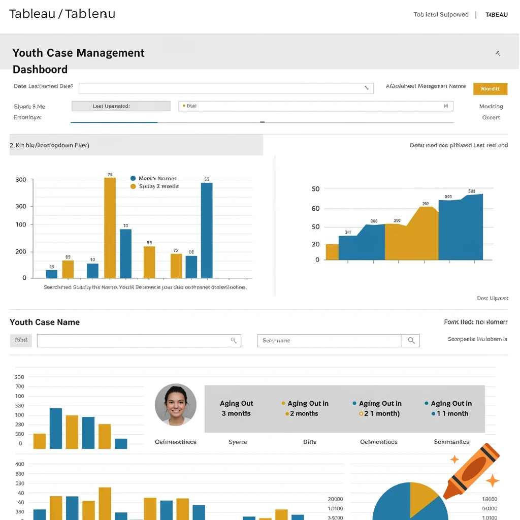 Tableau dashboard mock-up concept for youth case management on Craiyon