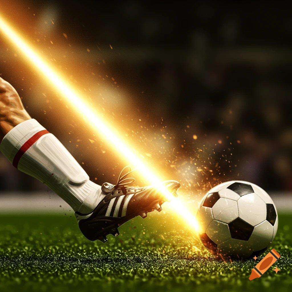 Soccer player kicking ball with Adidas boots on Craiyon