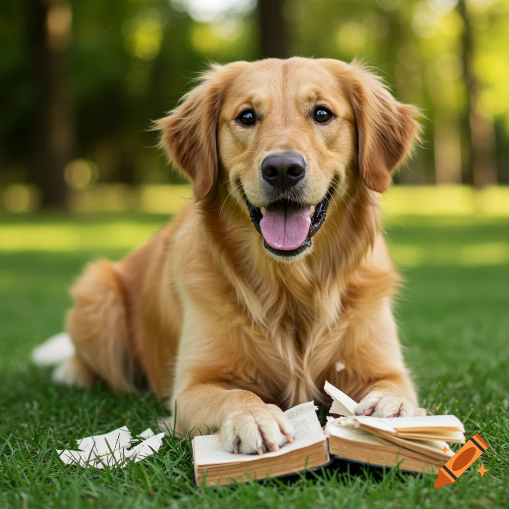 Cartoon dog recycling a book in a cheerful style illustration, likely ...