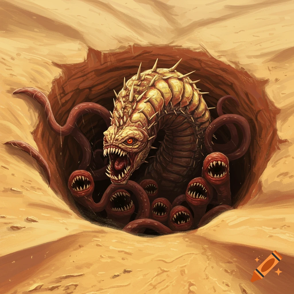 A large spiked monster and several smaller tentacle monsters emerge ...