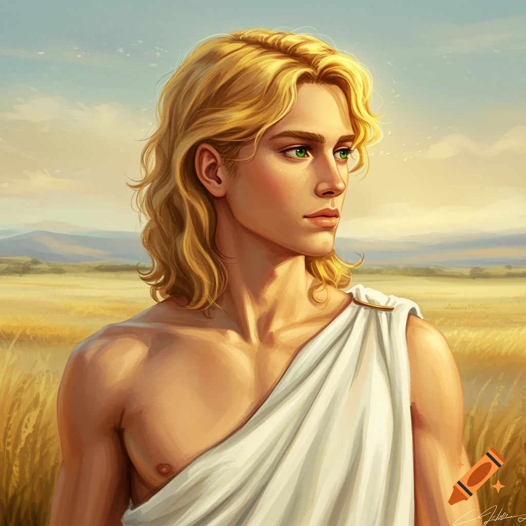 16-year-old Achilles with blonde hair and green eyes on Craiyon