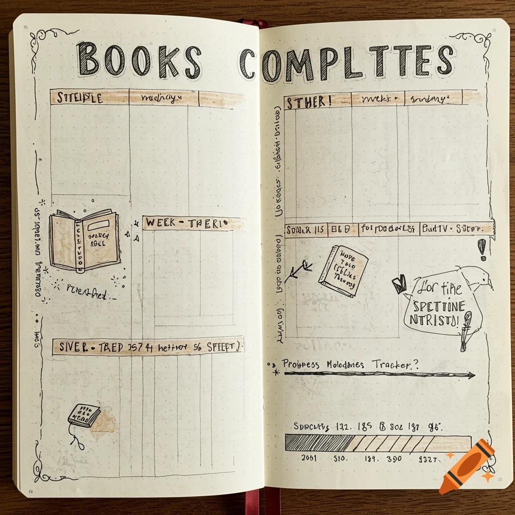 Vintage bullet journal page showing books completed tracker with ...
