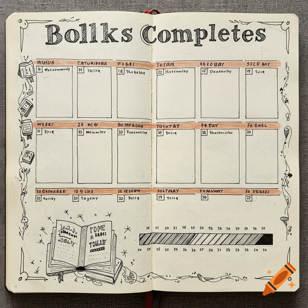 Vintage bullet journal page showing books completed tracker with ...