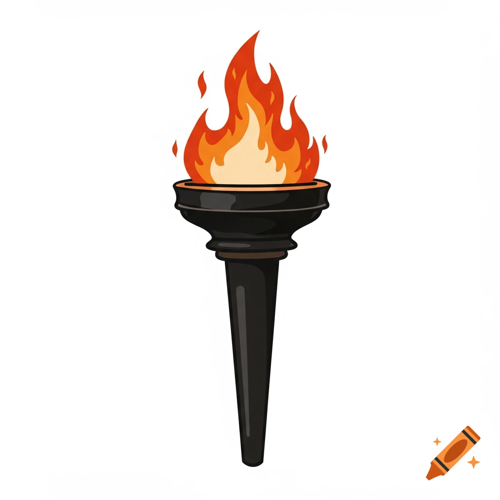 Cartoon ancient Greek torch with black base and orange flame on Craiyon