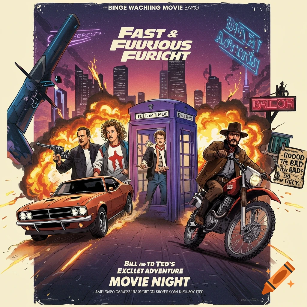 Movie poster featuring 'The Fast and the Furious', 'Bill and Ted's ...