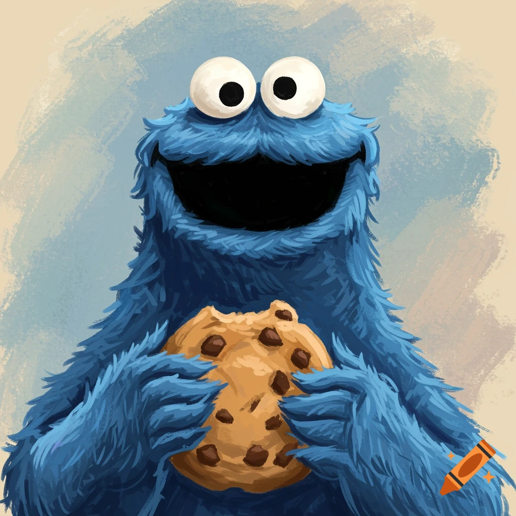 An illustration of Cookie Monster happily eating a chocolate chip ...