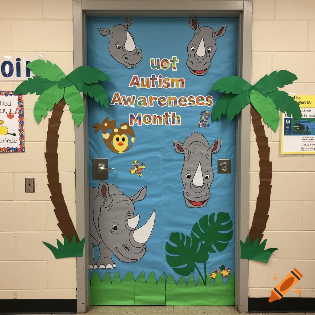 Autism awareness safari themed classroom door decorations with rhinos ...
