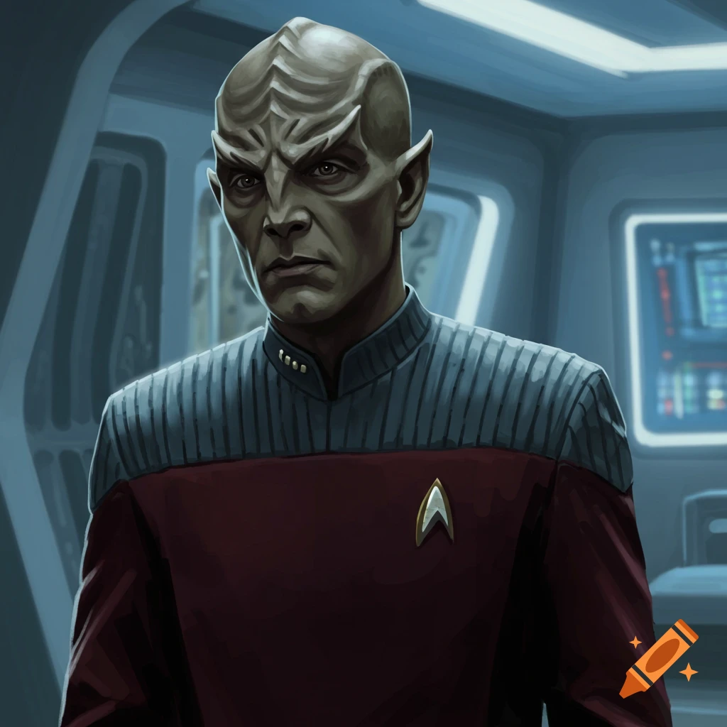 A science fiction poster shows a person in a brown uniform looking ...