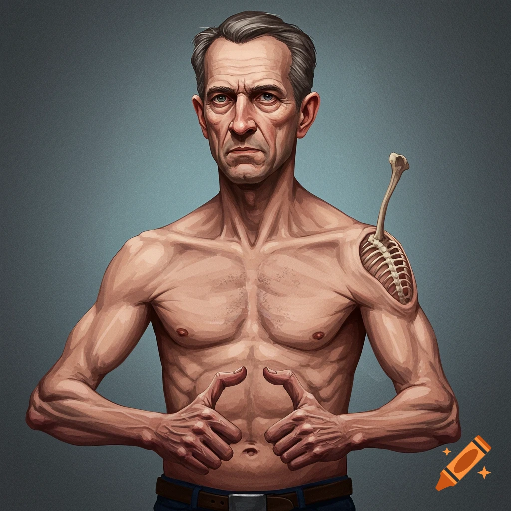 Man with unique bone structure resembling whale fin on Craiyon