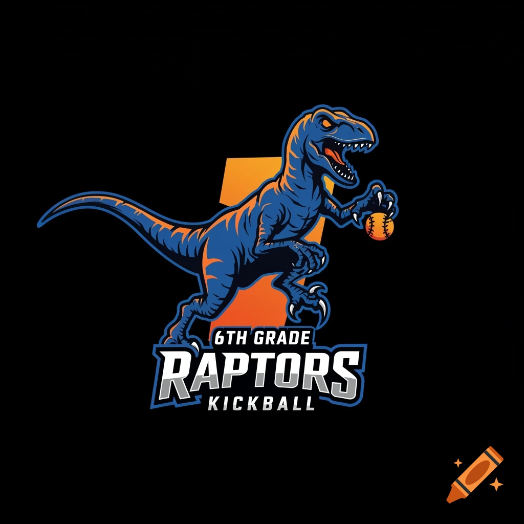 Blue and orange cartoon raptor logo holding a kickball with text 6TH ...