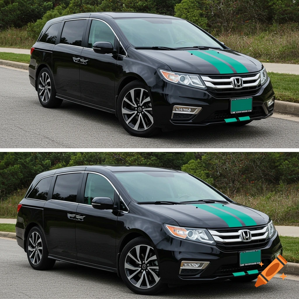 A black Honda Odyssey minivan with green racing stripes and matching ...