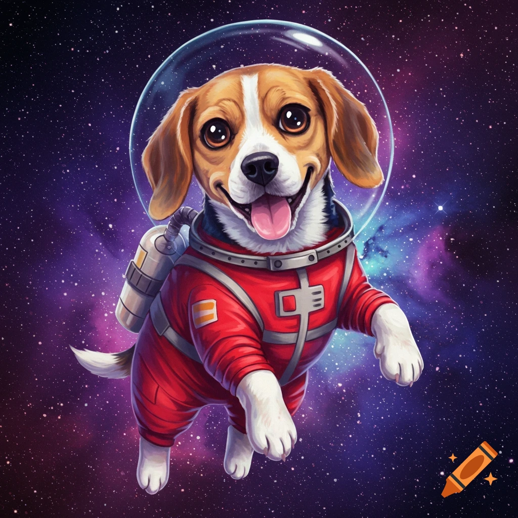 An illustrated platypus wearing an astronaut suit floats in space. on Craiyon