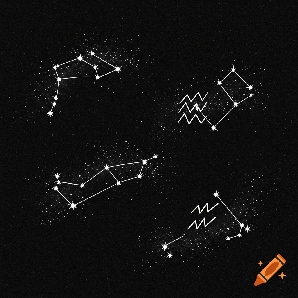 Simple constellations of Gemini and Capricorn with the Aquarius symbol ...