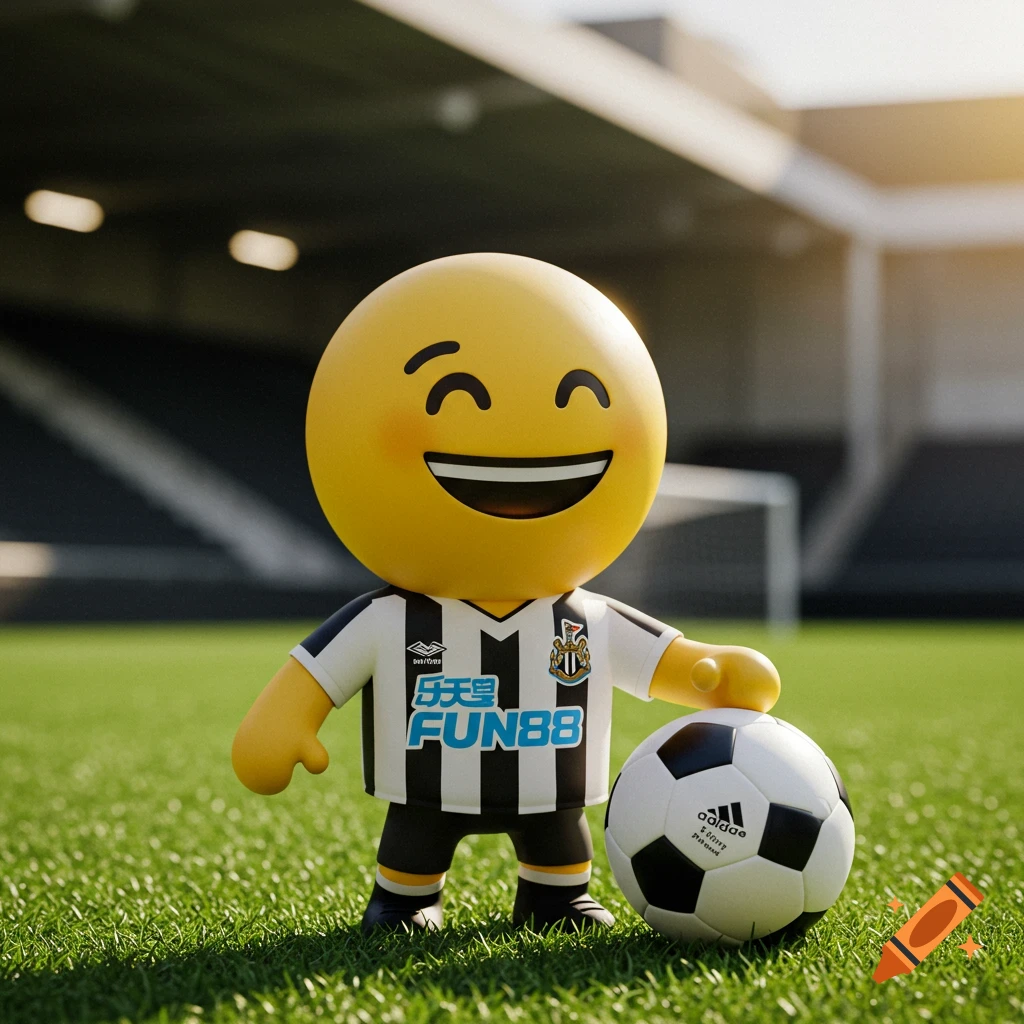 A happy emoji wearing a black and white soccer jersey holds a soccer ...