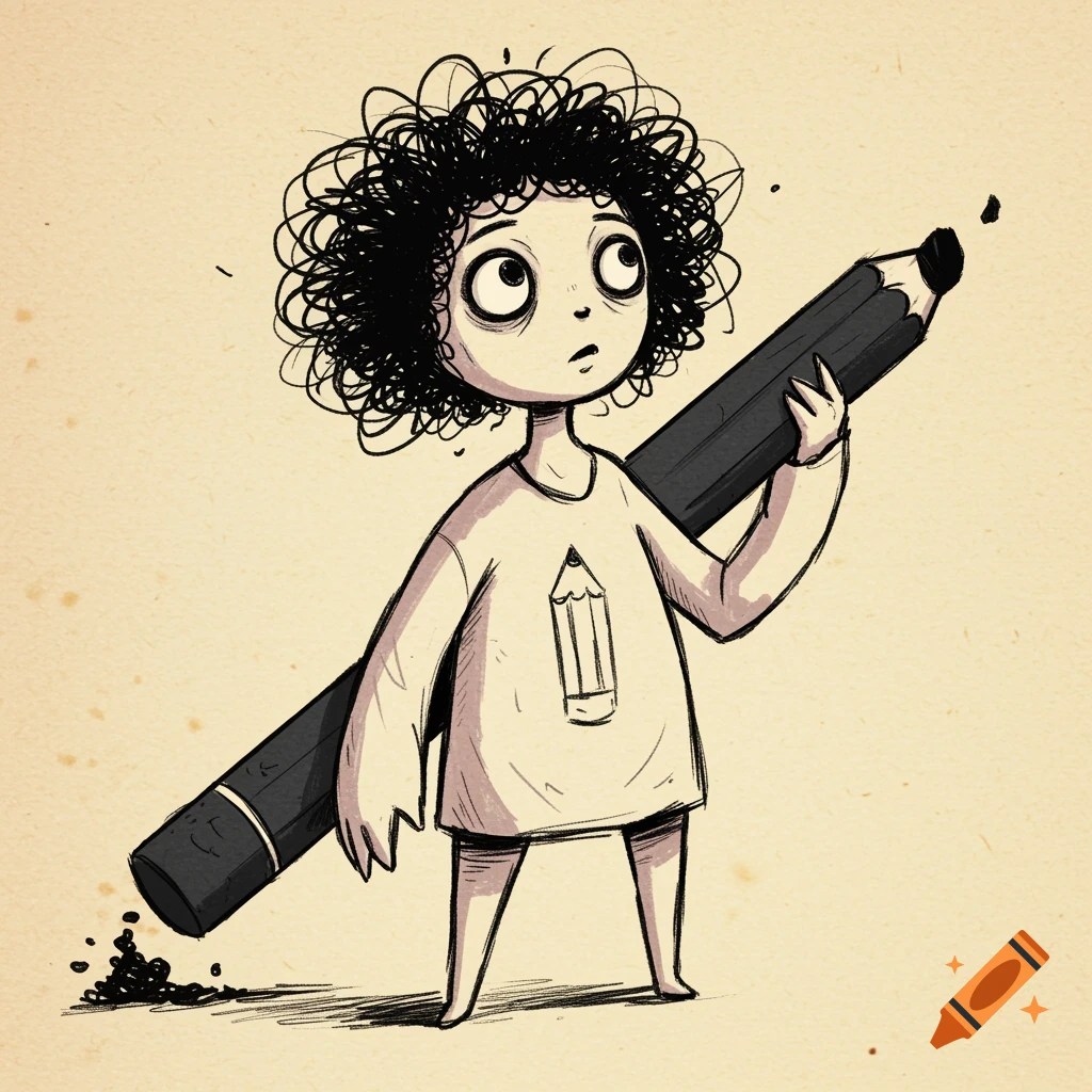 Human-like creature with drawing powers resembling a drawing on Craiyon