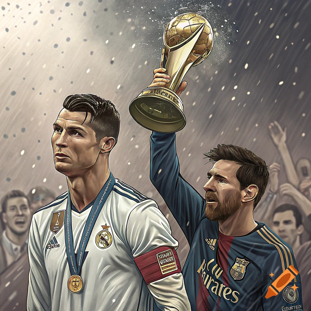 CR7 triumphs as Messi cries illustration on Craiyon