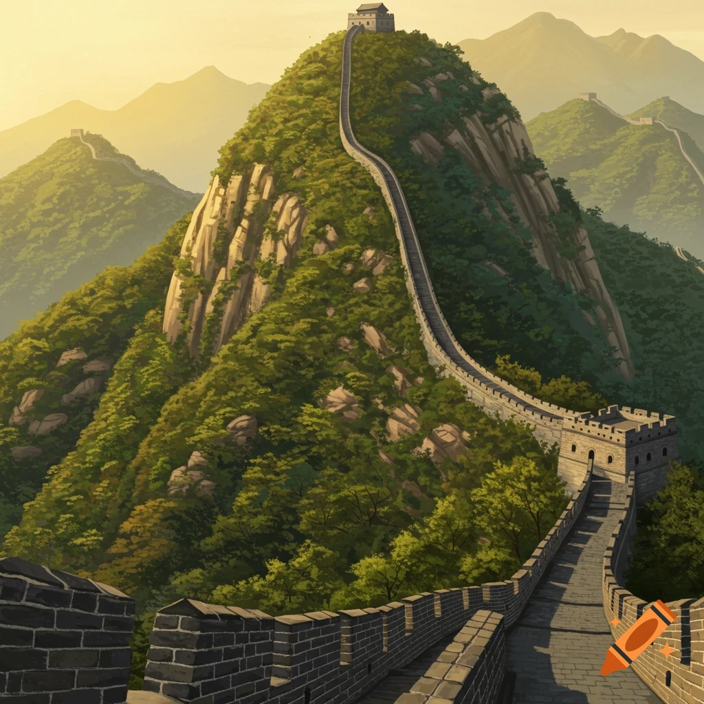 Mountain landscape with the Great Wall of China on Craiyon