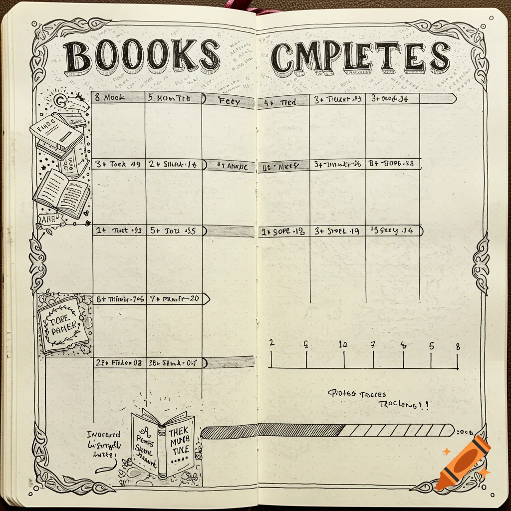Vintage bullet journal page showing books completed tracker with ...