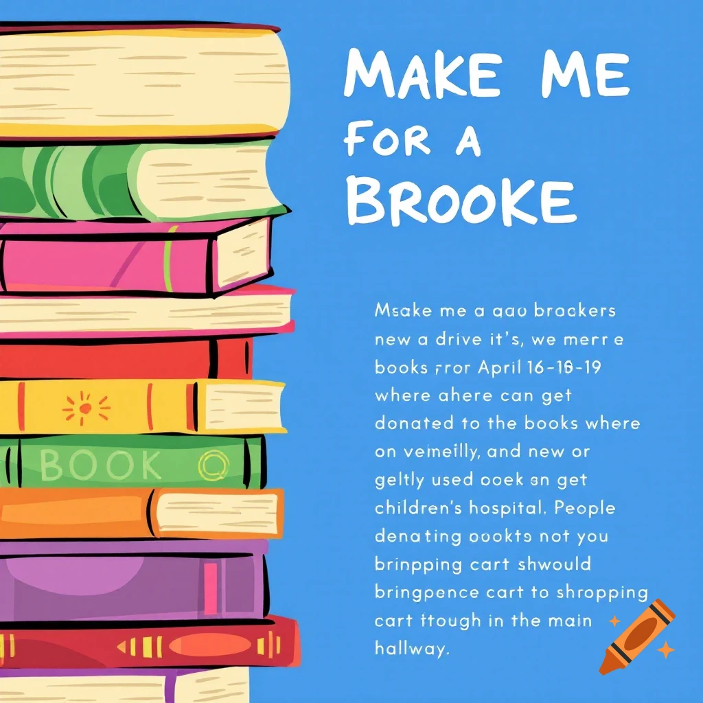 Poster advertising a book drive for Brooke from April 16-19 to benefit ...