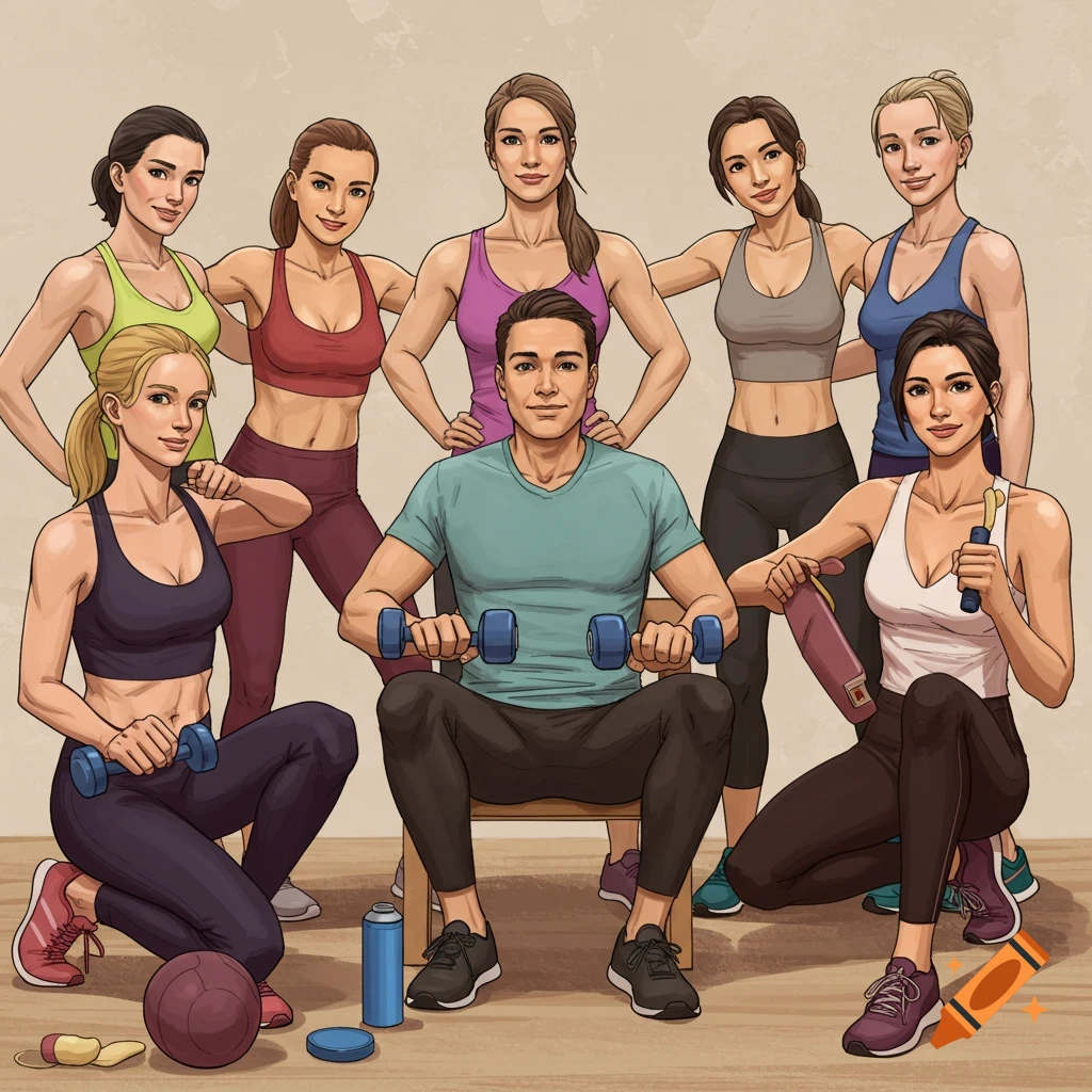 Fitness group exercising and getting health advice together on Craiyon