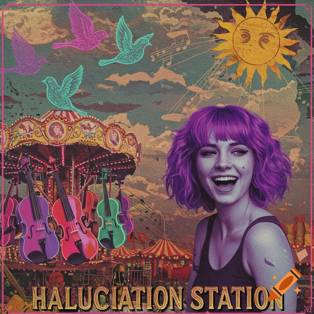 Hallucination Station album cover: Surreal collage with electric hair ...