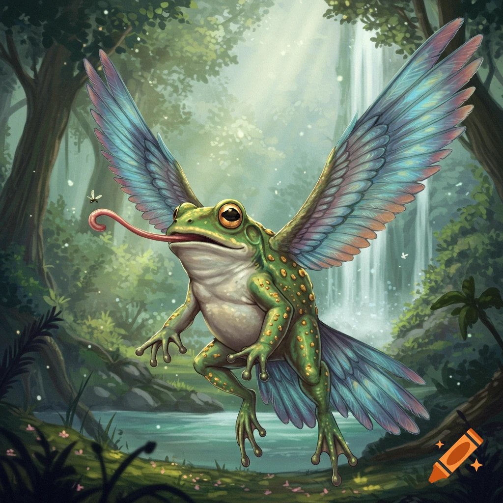 A fantasy illustration of a woodpecker with red dragon wings perched on ...