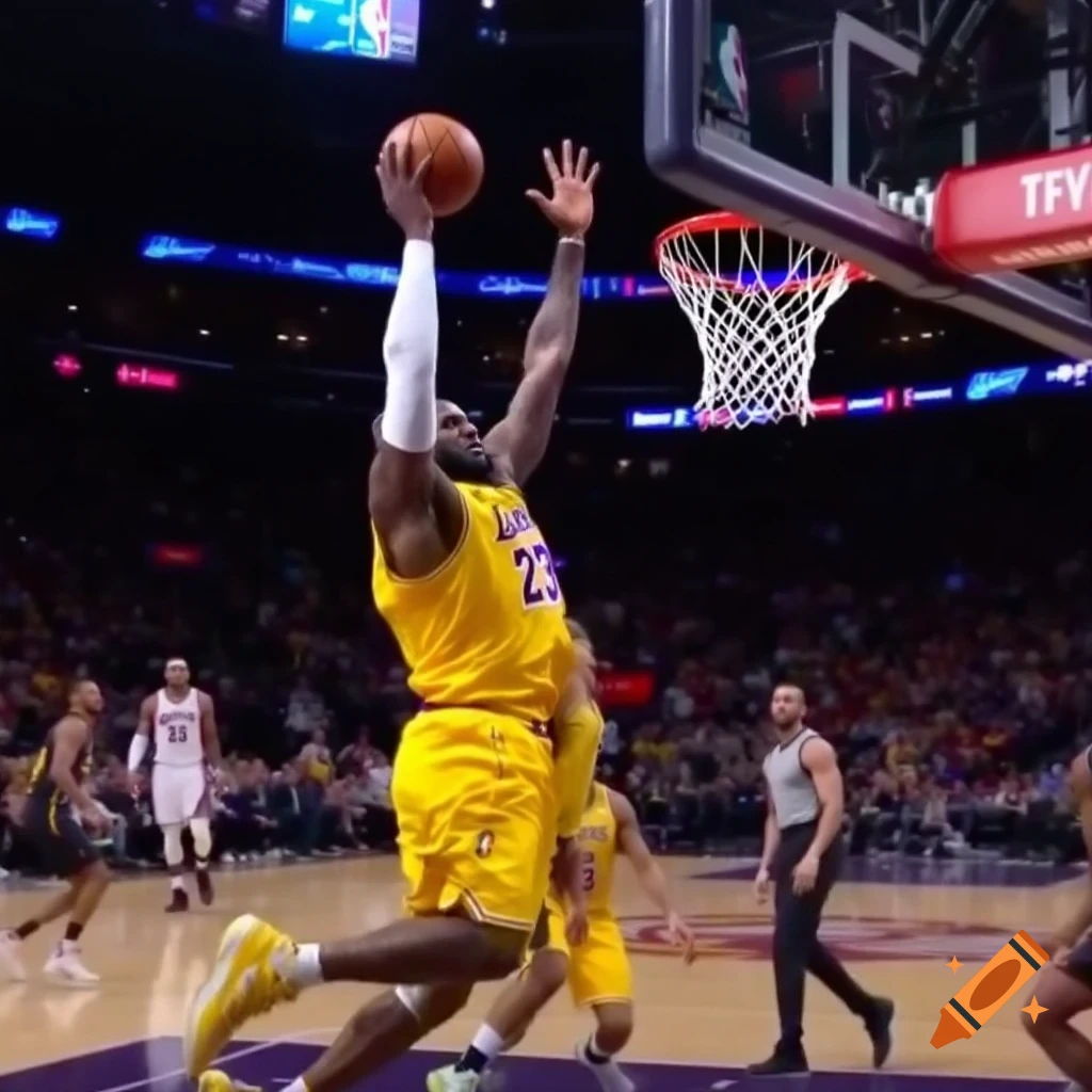LeBron James dunked on during basketball game on Craiyon