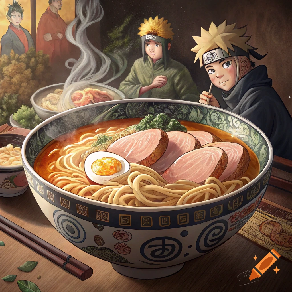 Illustrative anime image of two characters enjoying a large bowl of ...