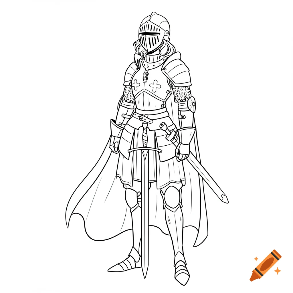 Intricate line drawing of a Dark Souls knight on Craiyon