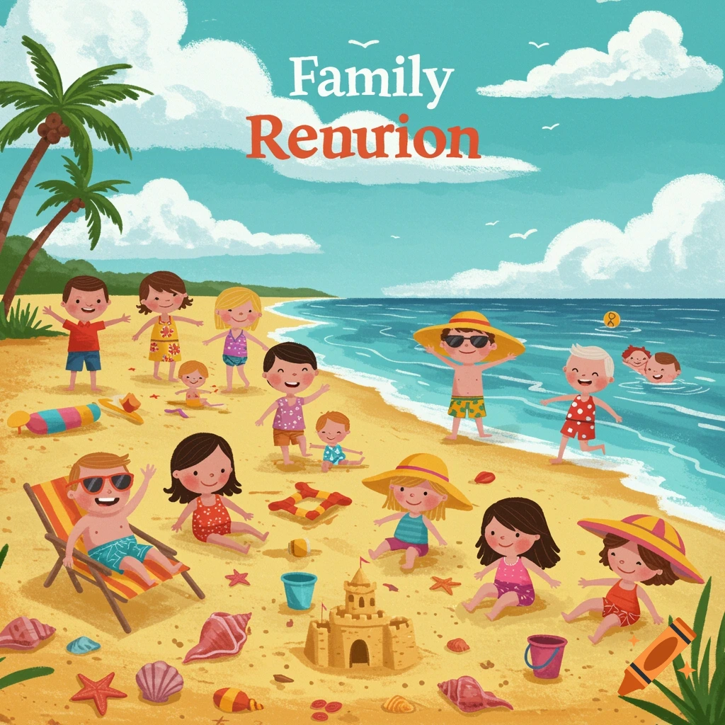 Palm trees beach sunset design on a Family Reunion 2025 white t-shirt ...