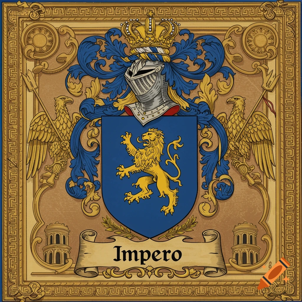 Painted family crest with hearts, helmet, and a banner reading HARTAS ...