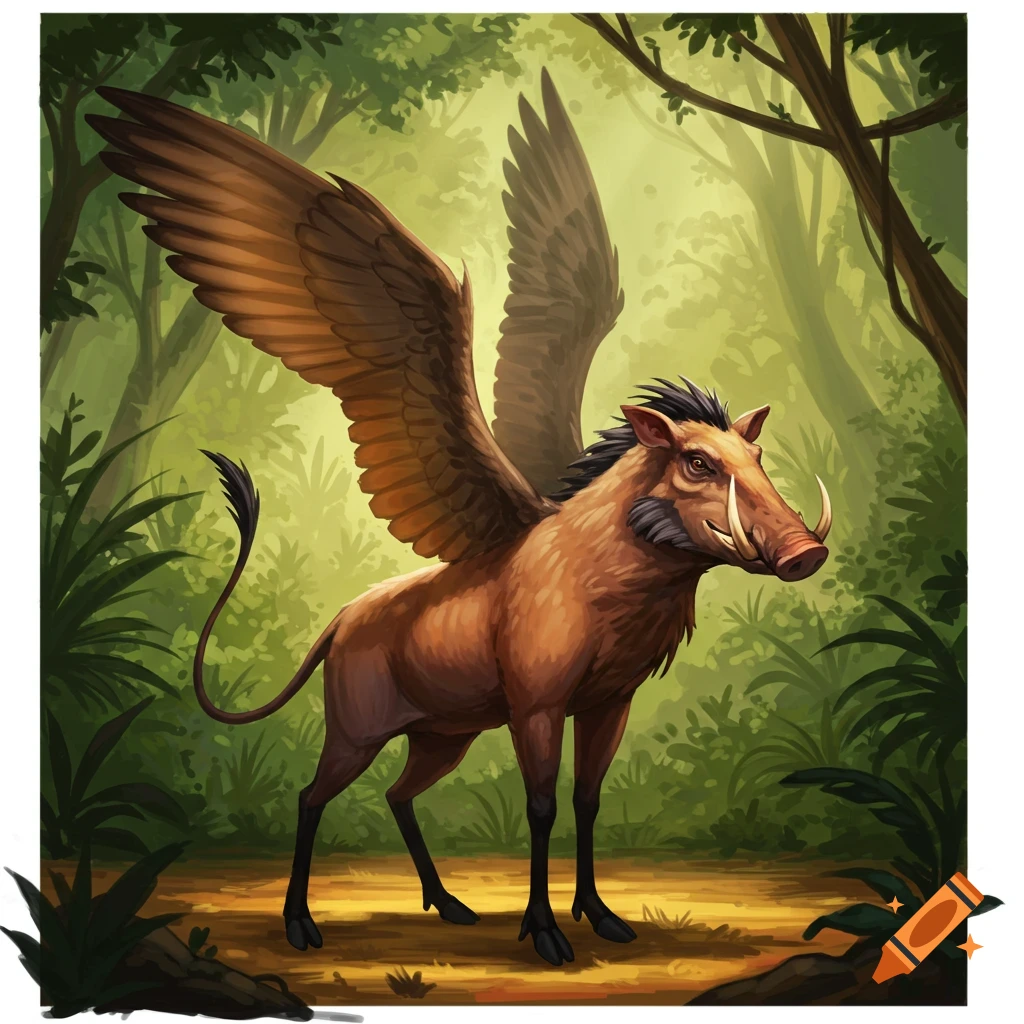 Babirusa (four-horned pig) with long black legs and red-tipped wings ...