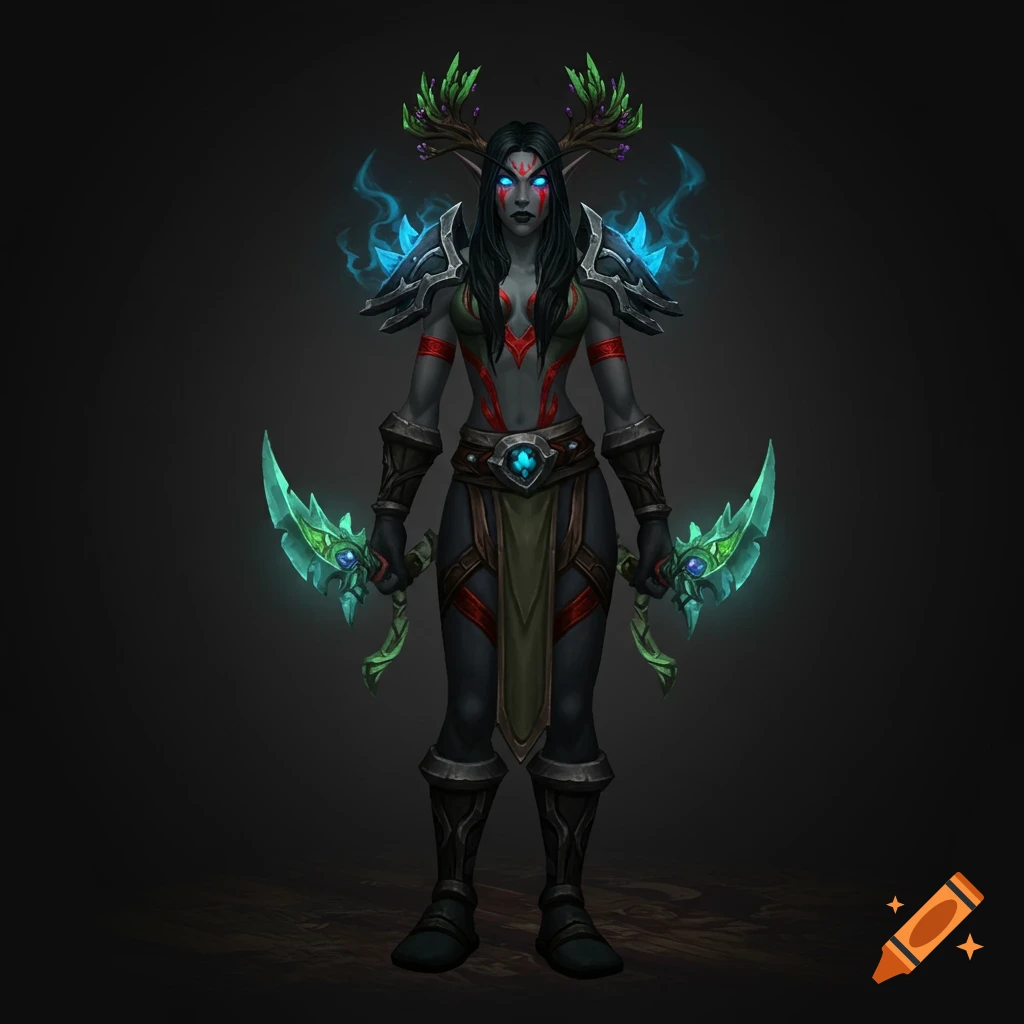 World of Warcraft Night Elf character with striking features on Craiyon