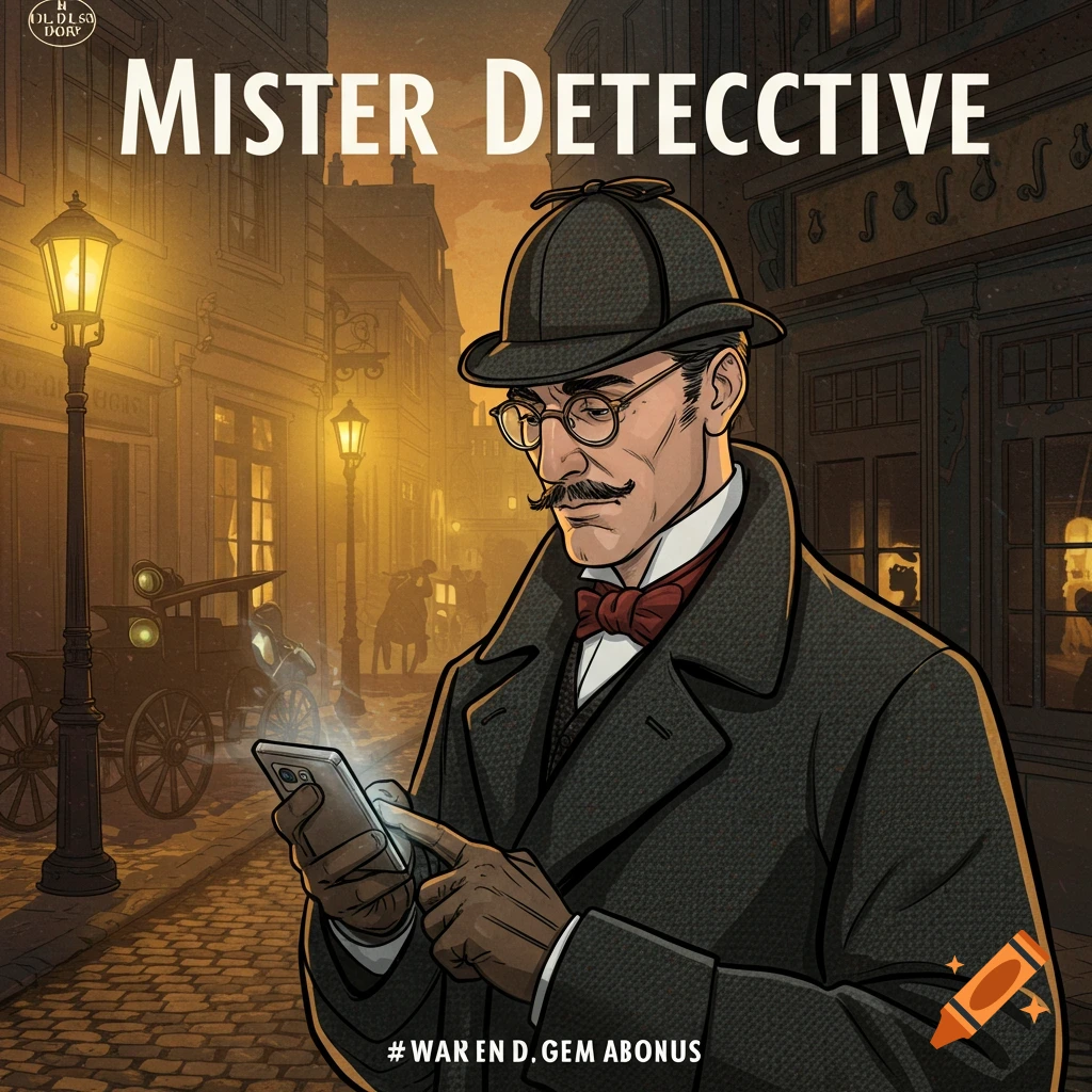 Book cover of "Mister Detective" featuring Sherlock Holmes with a ...