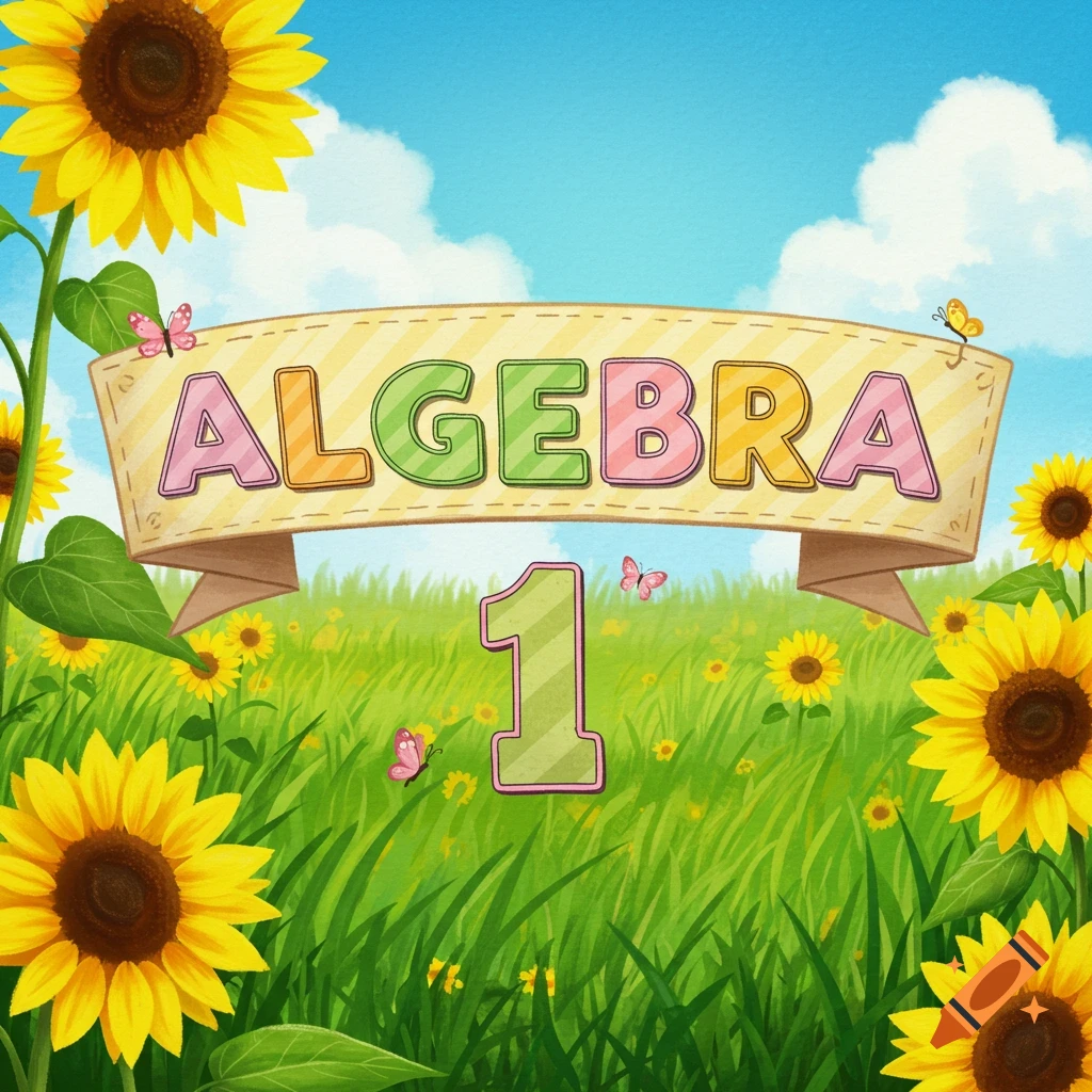 Cartoon illustration of sunflowers and butterflies in a field with a ...