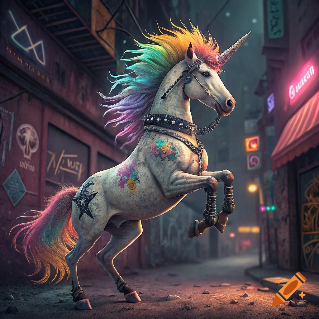 A My Little Pony unicorn wearing a cyberpunk outfit sings into a ...
