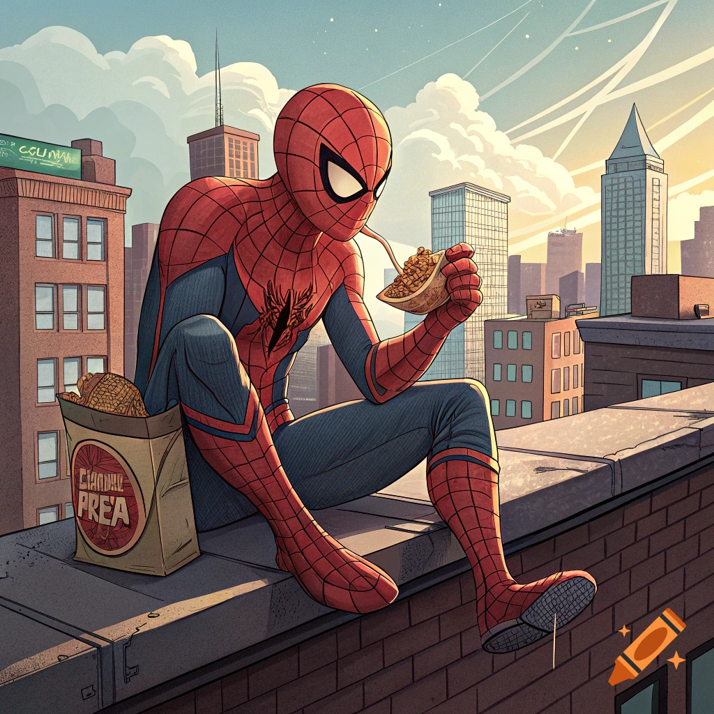 Spiderman eating Takis on Craiyon