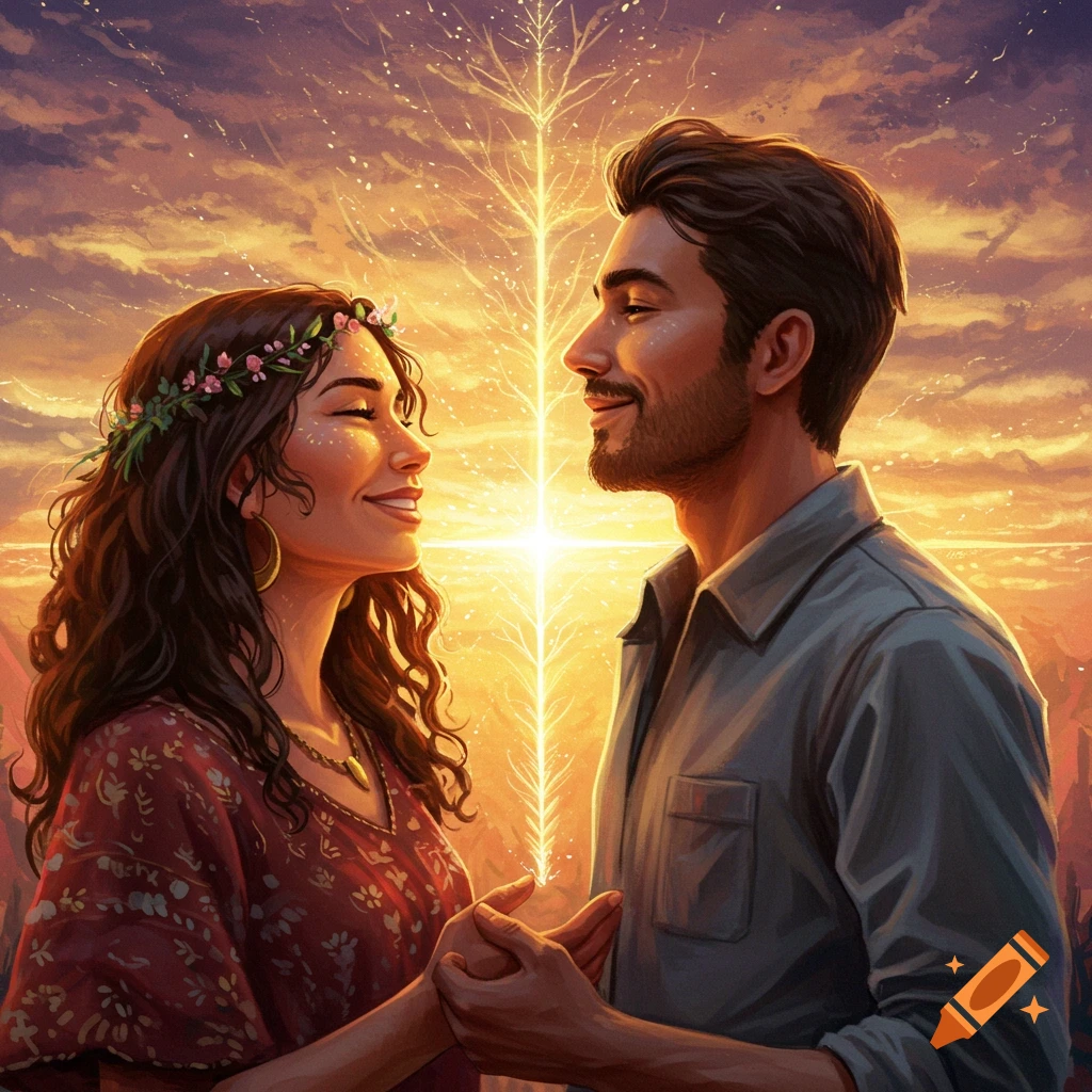 Couple radiating joy and inner peace, natural and spiritual on Craiyon