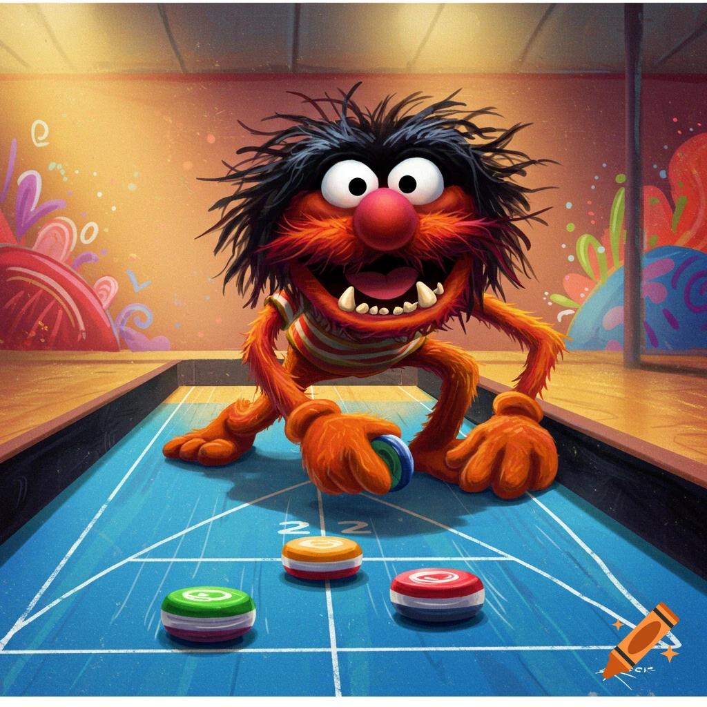 Animal from the Muppets playing a black electric guitar in a vibrant ...
