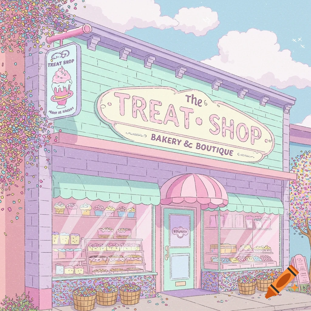 A cafe wall covered in cute illustrations of coffee, pastries, and ...